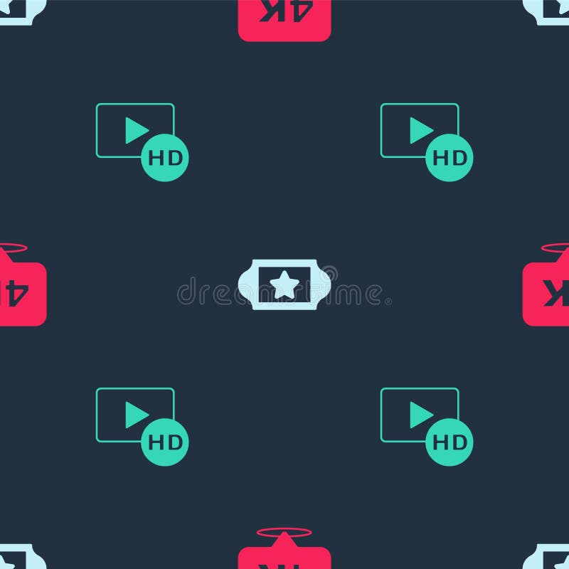 Set 4k Ultra HD, Cinema Ticket and Hd Movie, Tape, Frame on Seamless ...