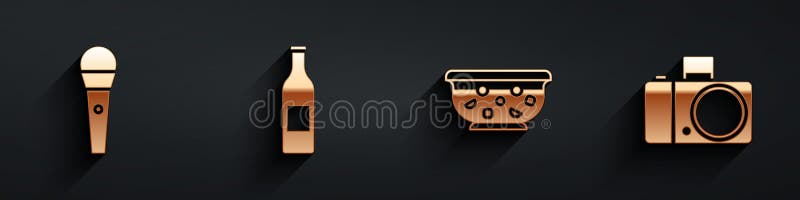 Set Karaoke Microphone, Beer Bottle, Mixed Punch in Bowl and Photo ...