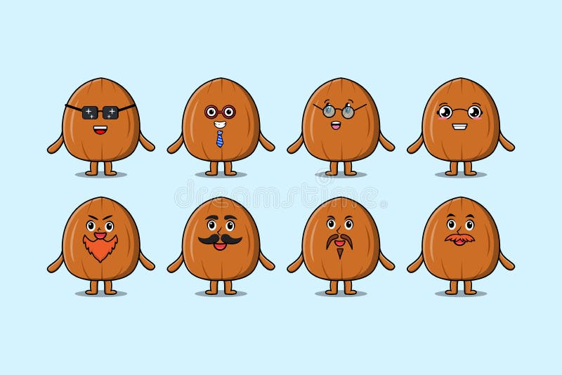 Set Kawaii Almond Nut Cartoon Character Expression Stock Vector ...