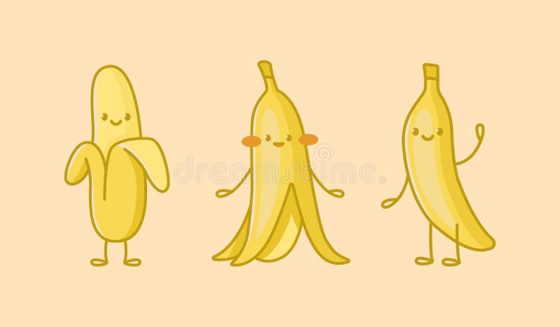 Set of Kawaii Banana Characters Stock Illustration - Illustration of ...