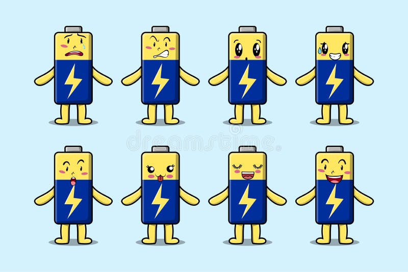 Set Kawaii Battery Cartoon Character Expression Stock Vector ...