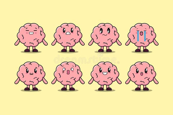 Set Kawaii Brain Cartoon Character Expression Stock Vector ...