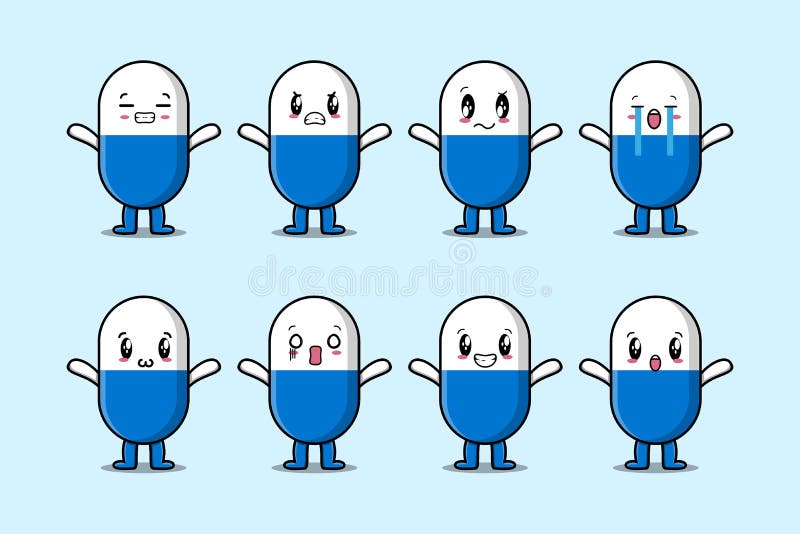 Set Kawaii Capsule Medicine Cartoon Expressions Stock Vector ...