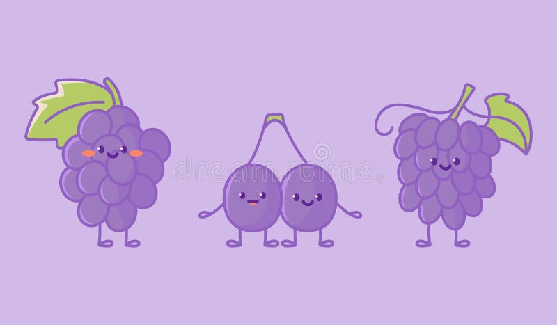 Set of Kawaii Grape Characters Stock Vector - Illustration of doodle ...