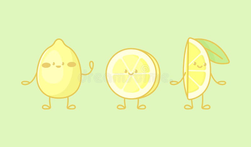 Set of Kawaii Lemon Characters Stock Vector - Illustration of slice ...