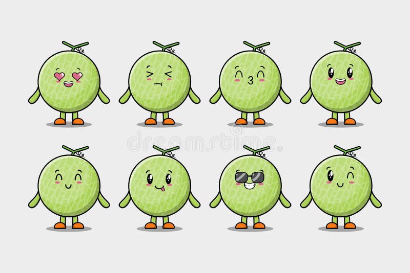 Set Kawaii Melon Cartoon Character Expressions Stock Vector ...