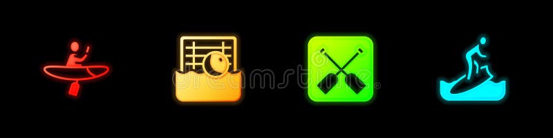 Set Kayak and Paddle, Water Polo, Paddle and Surfboard Icon. Vector ...