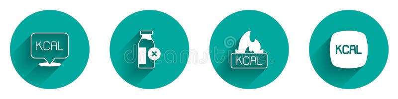Set Kcal, Lactose Intolerance, and Icon with Long Shadow. Vector Stock ...