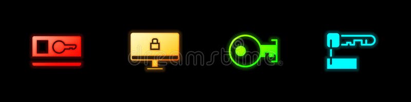 Set Key Card, Lock on Computer Monitor, and Marked Key Icon. Vector Stock Vector - Illustration ...