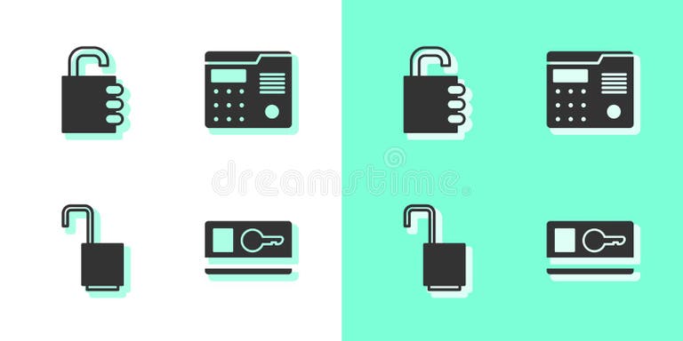 Set Key Card, Safe Combination Lock, Open Padlock and House Intercom ...