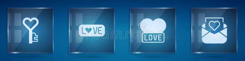 Set Key in Heart Shape, Love Text, Heart and Envelope with Valentine ...