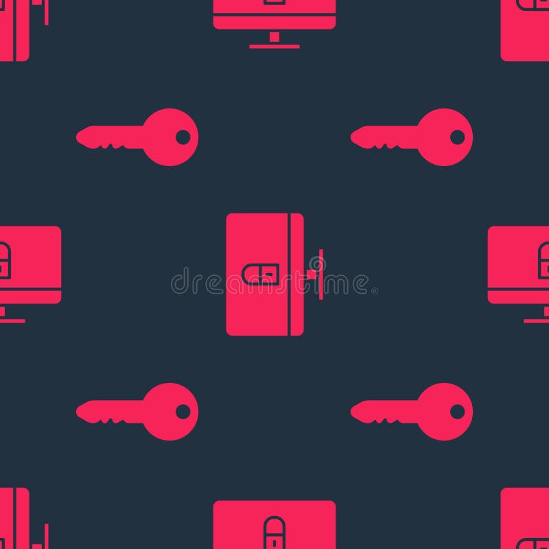 Set Key and Lock on Computer Monitor on Seamless Pattern. Vector Stock Vector - Illustration of ...