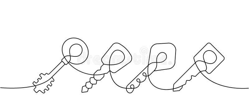 Set of Key One Line Continuous Drawing. Home Key Continuous One Line ...