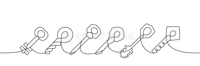 Set of Key One Line Continuous Drawing. Home Key Continuous One Line ...