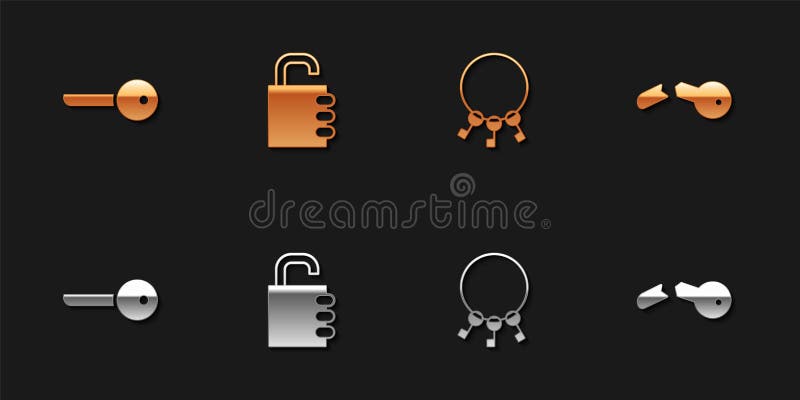 Set Key, Safe Combination Lock, Bunch of Keys and Broken Icon. Vector ...