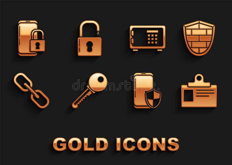 Set Key, Shield with Cyber Security Brick Wall, Identification Badge ...