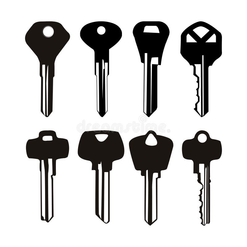 Set of Key Stock Black Silhouette Illustrations on White Background Vol ...