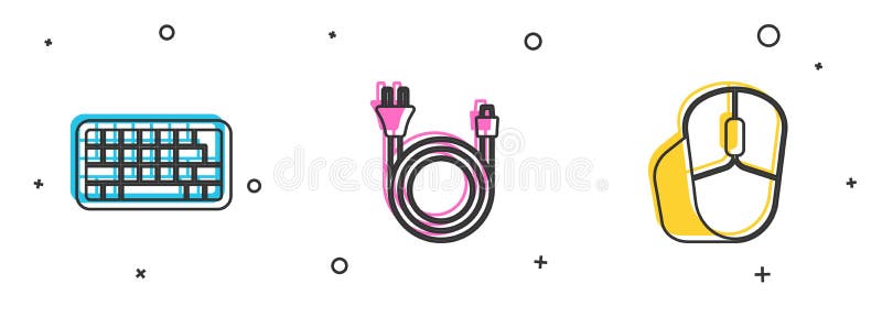 Set Keyboard, Electric Plug and Computer Mouse Icon. Vector Stock ...