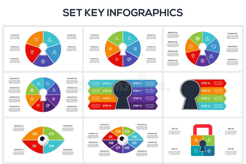 Set Keys Concept for Infographics with 4, 5, 6, 7, 8 Steps, Options ...