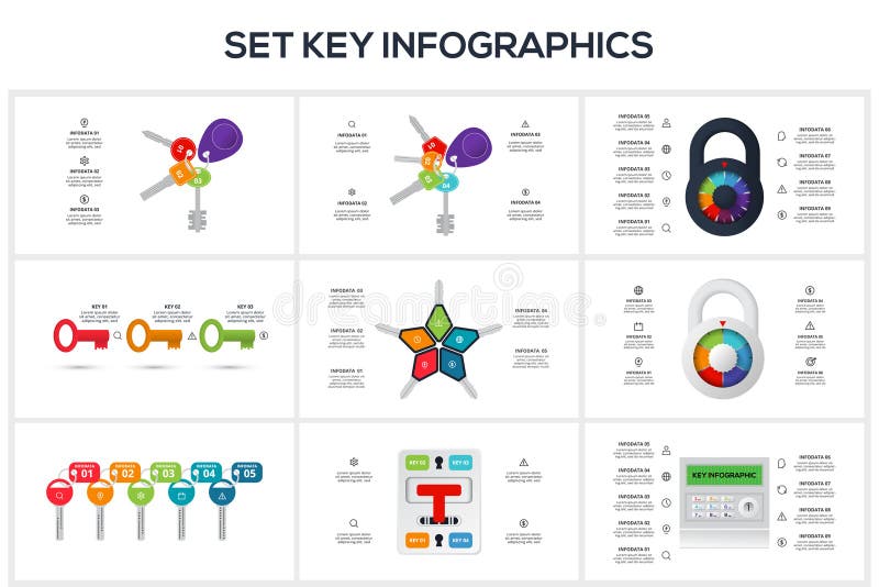 Set Keys Concept for Infographics with 3, 4, 5, 6, 9 Steps, Options ...