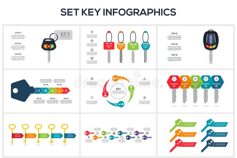 Set Keys Concept for Infographics with 3, 4, 5, 6, 8 Steps, Options ...