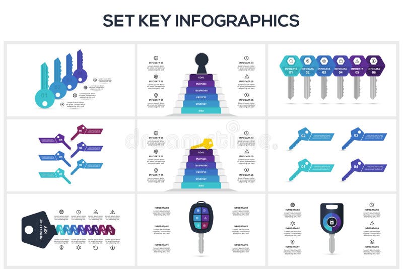 Set Keys Concept for Infographics with 3, 4, 6, 8 Steps, Options, Parts ...