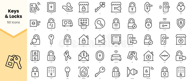 Set of Keys and Locks Icons. Simple Line Art Style Icons Pack Stock ...
