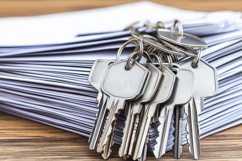 A Set of Keys Resting on a Pile of Important Documents at a Desk Stock ...