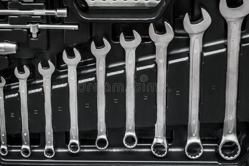 Set of Keys and Tools in a Case for Repair Stock Photo - Image of hand ...