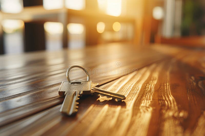 Keys on a Wooden Table in a Warm Setting Stock Illustration ...