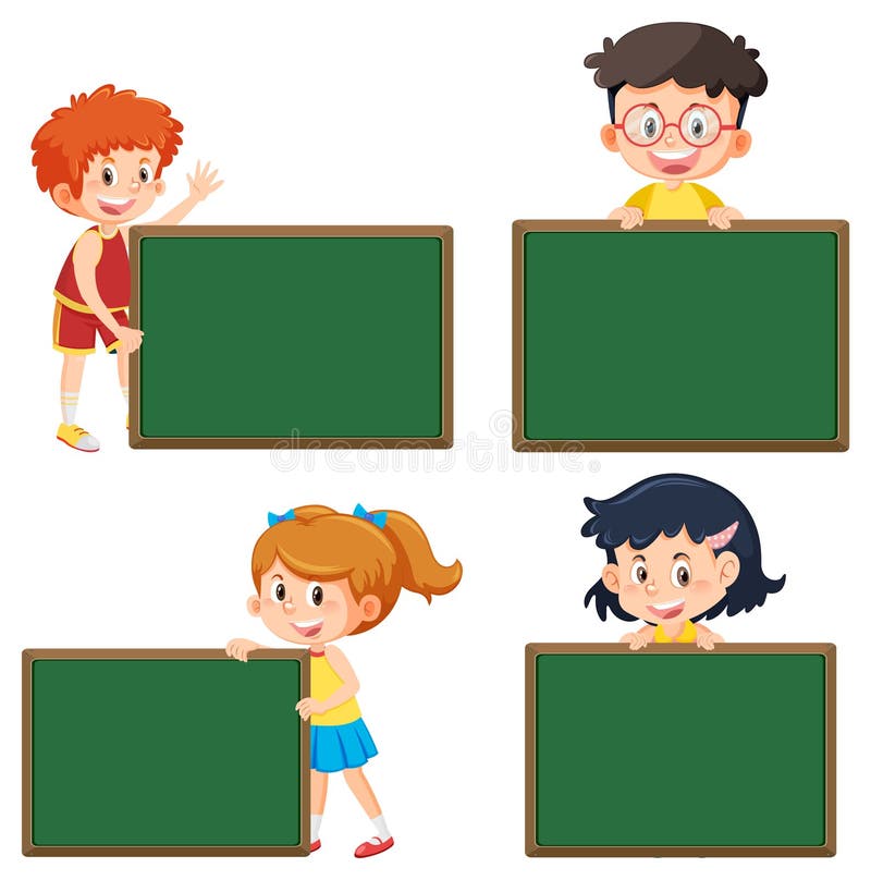 Set of Kid Cartoon Character with Empty Board Stock Vector ...