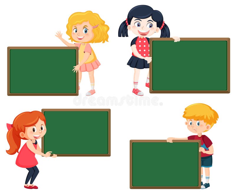 Set of Kid Cartoon Character with Empty Board Stock Vector ...