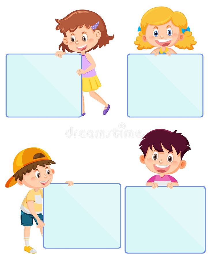 Set of Kid Cartoon Character with Empty Board Stock Vector ...