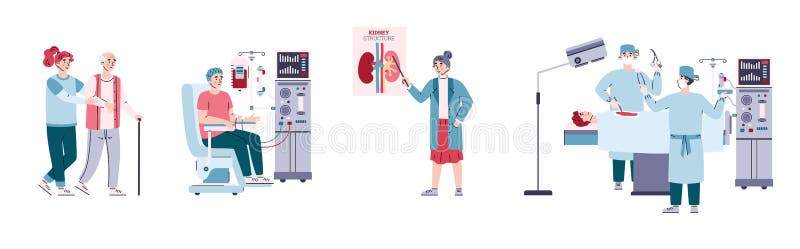 Set of Kidney Failure with Doctors and Patients, Vector Illustration ...
