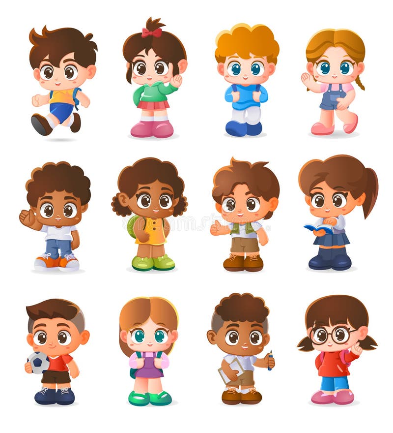 Set of Kids, Character Design, Cartoon Vector Illustration Stock ...