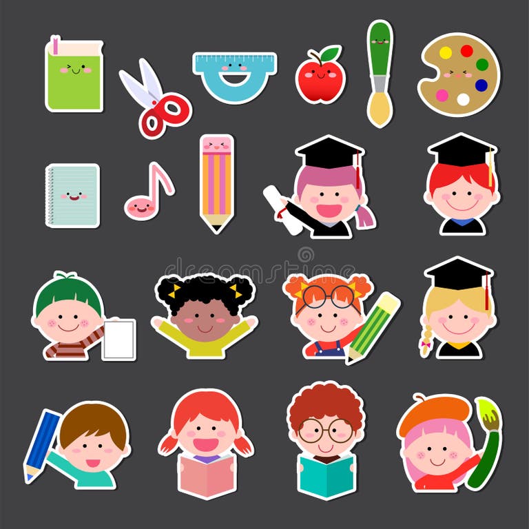 Set of Kids and Education Icon Stock Vector - Illustration of girl ...