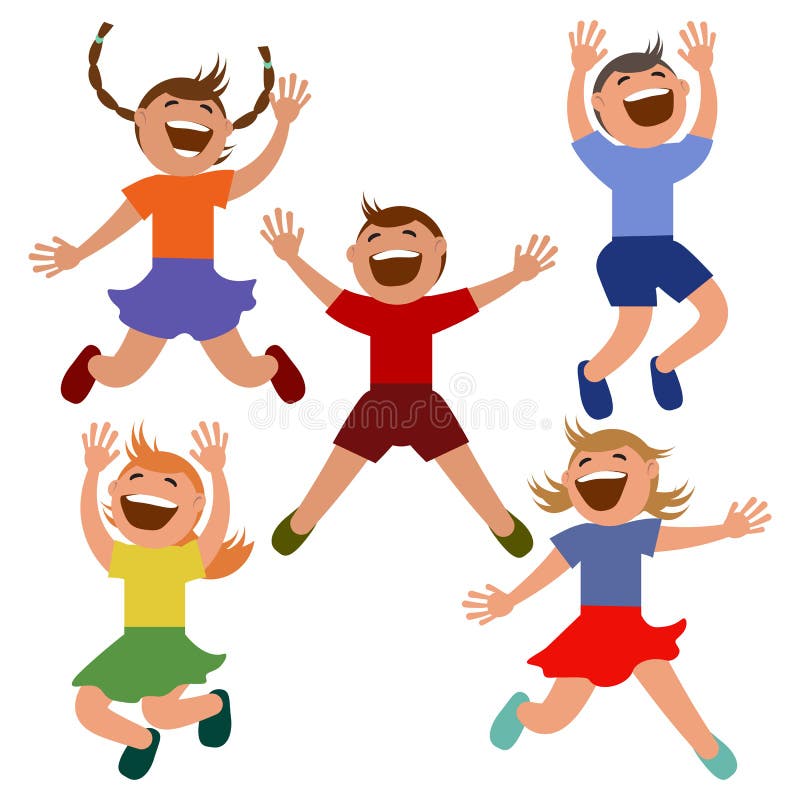 Set of Kids Jumping with Joy. Stock Vector - Illustration of friends ...