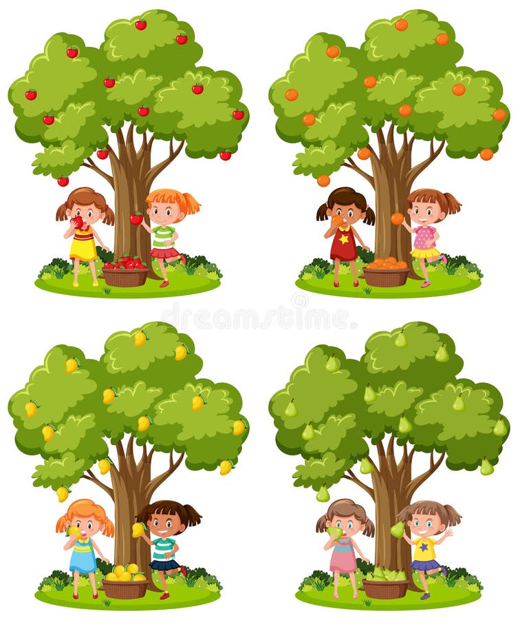 Set of Kids Playing Under the Trees Stock Vector - Illustration of ...