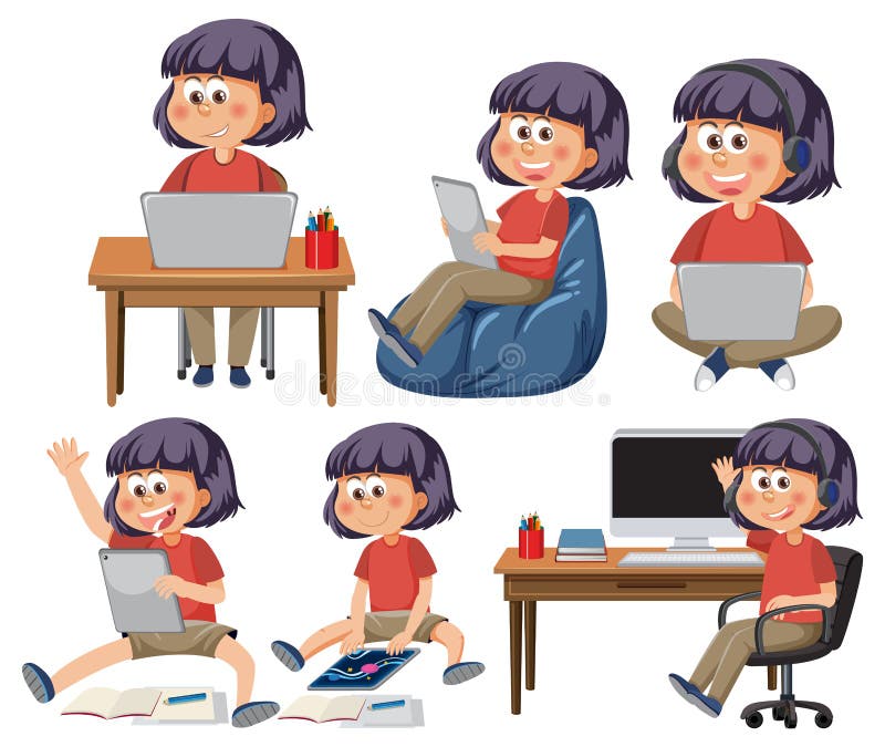 Kid Using Tablet Clipart Stock Illustrations – 87 Kid Using Tablet ...