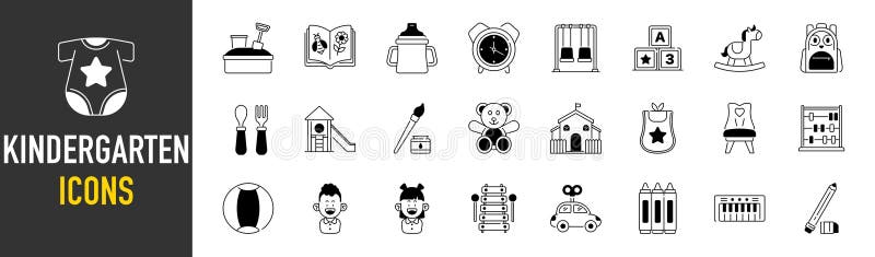 Set of Kindergarten Icons Collection. Stock Vector - Illustration of ...