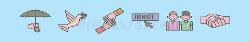 Set of Kindness Cartoon Icon Design Template with Various Models ...