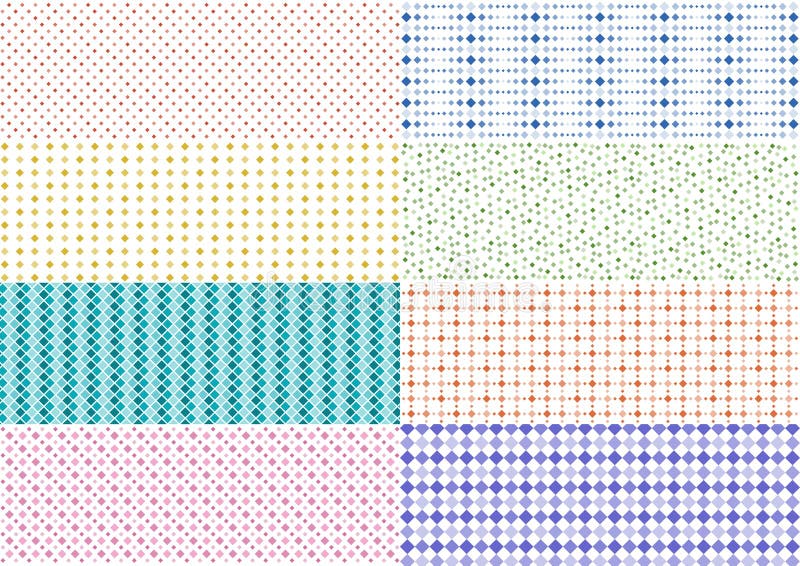 Set of 8 Kinds Rhombus Seamless Patterns. Colorful Abstract Geometric ...