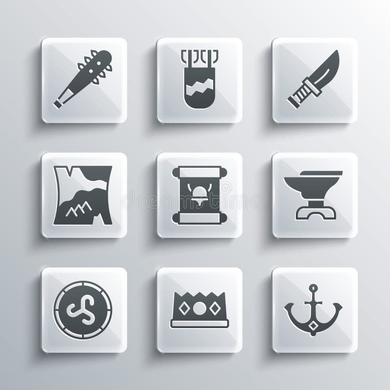 Set King Crown, Anchor, Anvil for Blacksmithing, Decree, Parchment ...