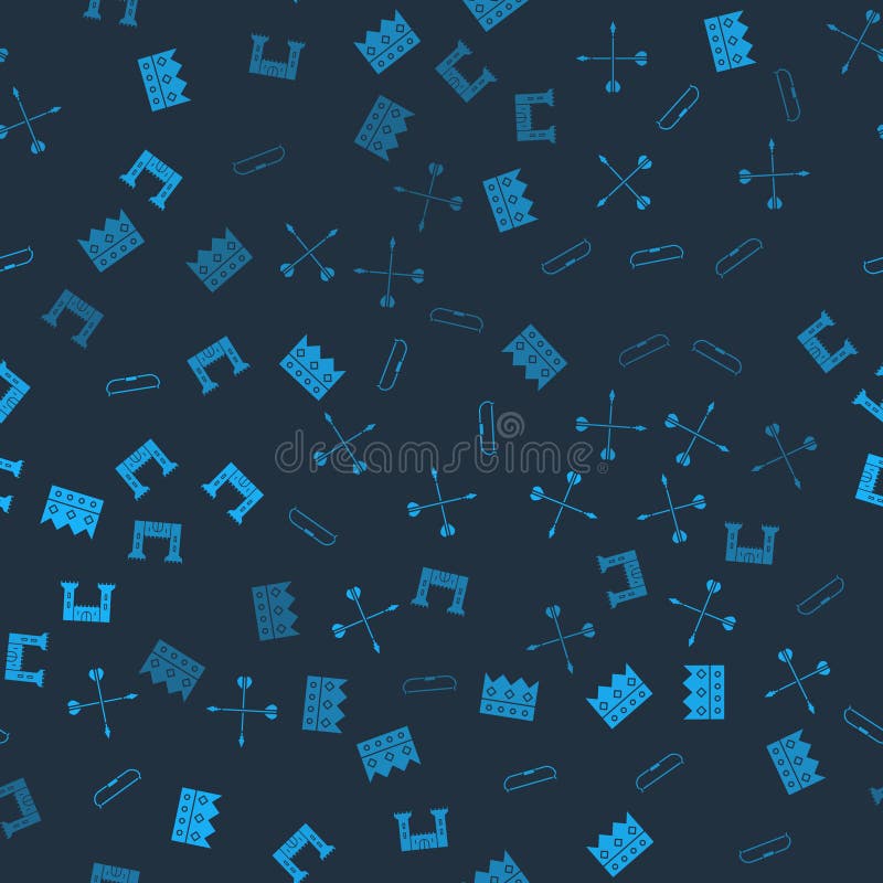 Set King Crown, Medieval Crossed Arrows, Bow and Castle on Seamless ...