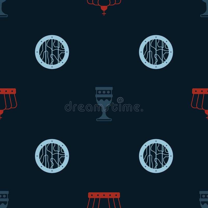 Set King Crown, Medieval Goblet and Round Wooden Shield on Seamless ...