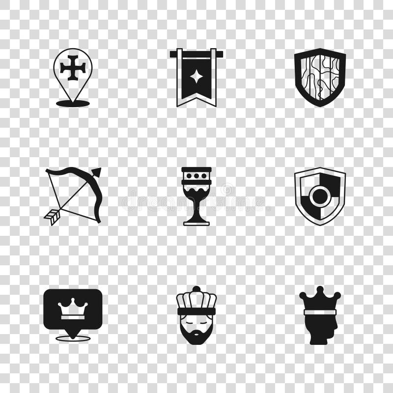 Set King with Crown, Shield, Medieval Goblet, Crusade, Flag and Bow and ...
