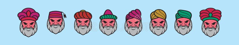 Set of King or Sultan Cartoon Icon Design Template with Various Models ...