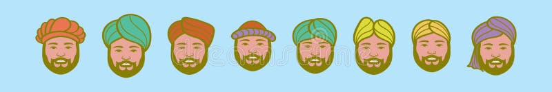 Set of King or Sultan Cartoon Icon Design Template with Various Models ...