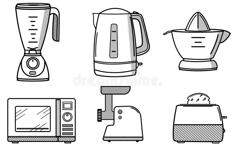 Set of Kitchen Appliances in the Style of Line Art. Stock Vector ...