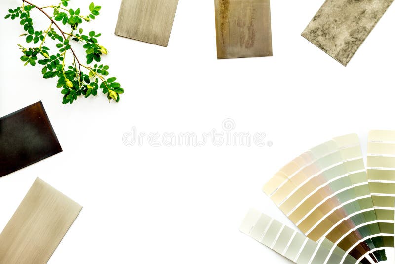 Set of Kitchen Countertops and Wooden Cabinet Samples with Color Scheme ...